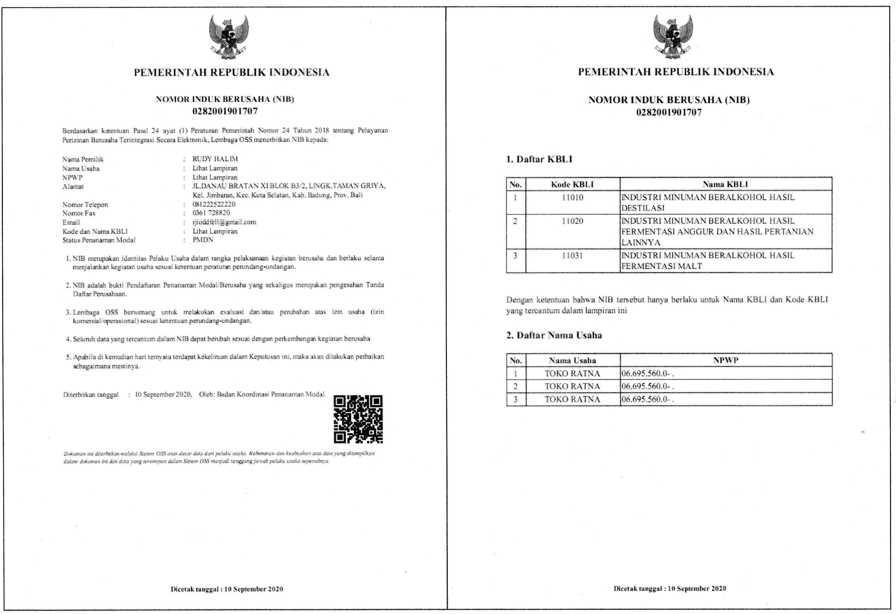 mengatasi lembar kedua NIB Kosong badan usaha perorangan.